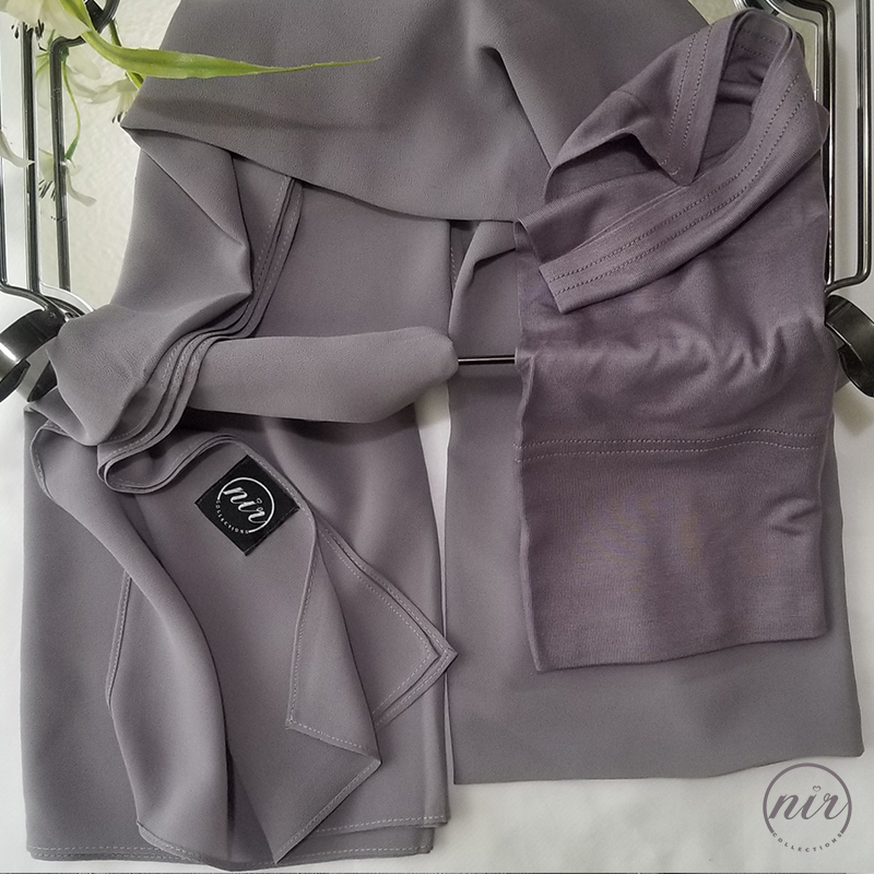 Matching Chiffon Hijab Set - Gray - NIR Collections